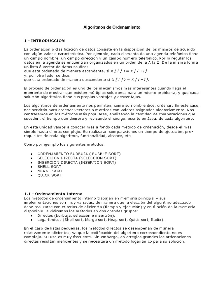 Algoritmos de Ordenación en Java | PDF | Estructura de datos de matriz ...