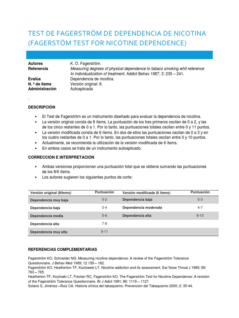 Test de Fagerström de Dependencia de Nicotina | PDF | Sociedad | Bienestar