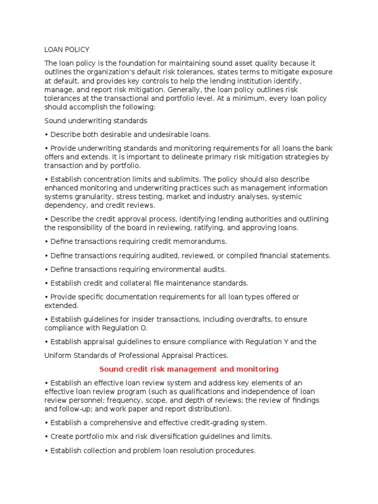 Loan Policy | Credit Risk | Banks