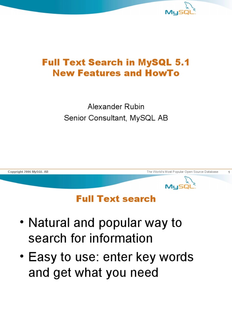 Full Text Search With MySQL 5 1 New Features How To Presentation | PDF