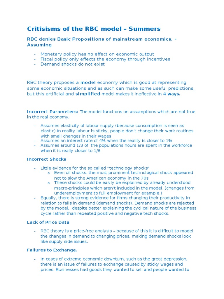 Criticisms of The RBC Model | PDF | Business Cycle | Demand