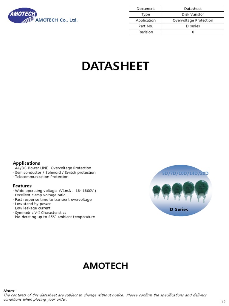 Varistores - Datasheet | PDF | Electrical Components | Electrical Equipment