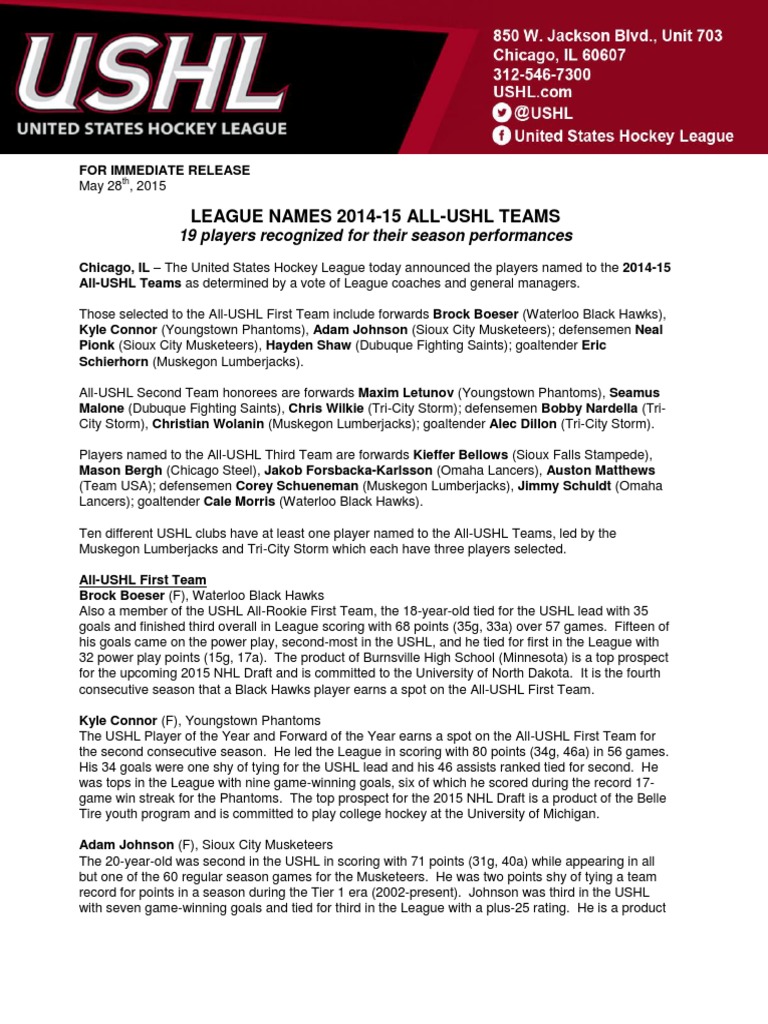2014 15 All Ushl Teams | PDF | Ice Hockey | National Hockey League
