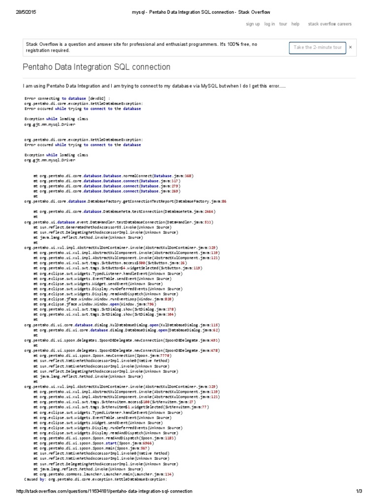 Mysql Pentaho Data Integration Sql Connection Stack Overflow Pdf My Sql Sql 3491