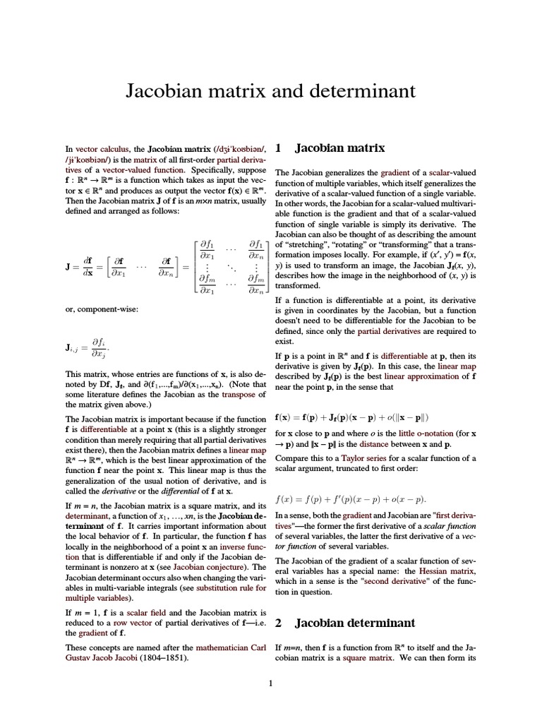 Jacobian Matrix and Determinant PDF | PDF | Determinant | Derivative