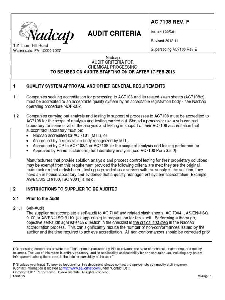 AC7108 Rev. F - Audit Criteria For Chemical Processing | PDF | Audit ...