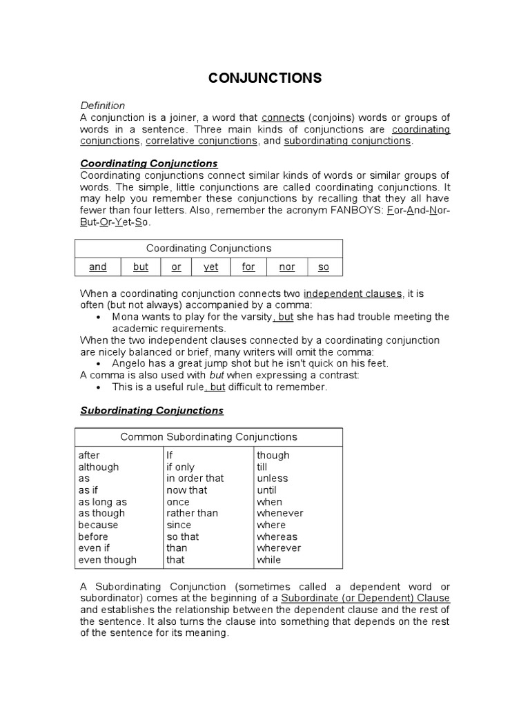 Conjunctions Handout by Sir Paul | PDF | Sentence (Linguistics) | Syntactic Relationships