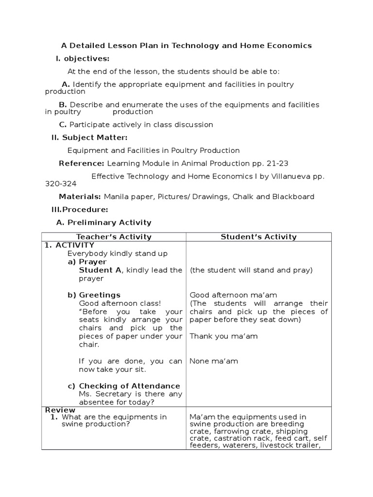 Detaile Lesson Plan in Tle | PDF | Chicken | Poultry Farming