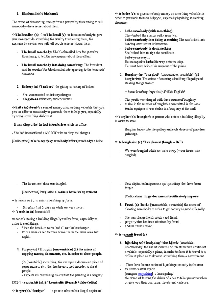 Crime and Punishment Vocabulary | Acquittal | Robbery