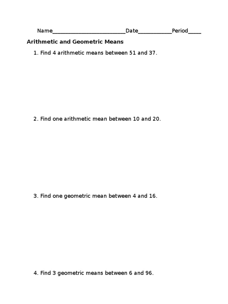 Geometric Means Worksheet | PDF | Teaching Methods & Materials