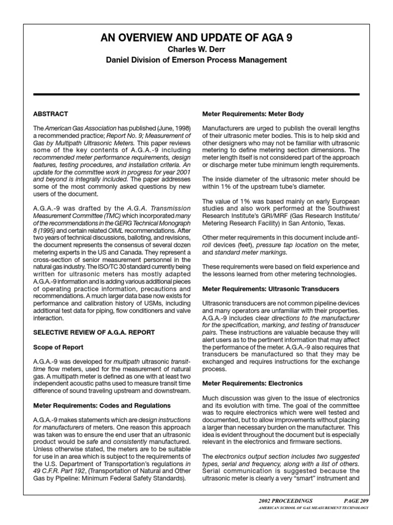 AGA 9 Overview: Ultrasonic Meter Standards | PDF | Flow Measurement ...