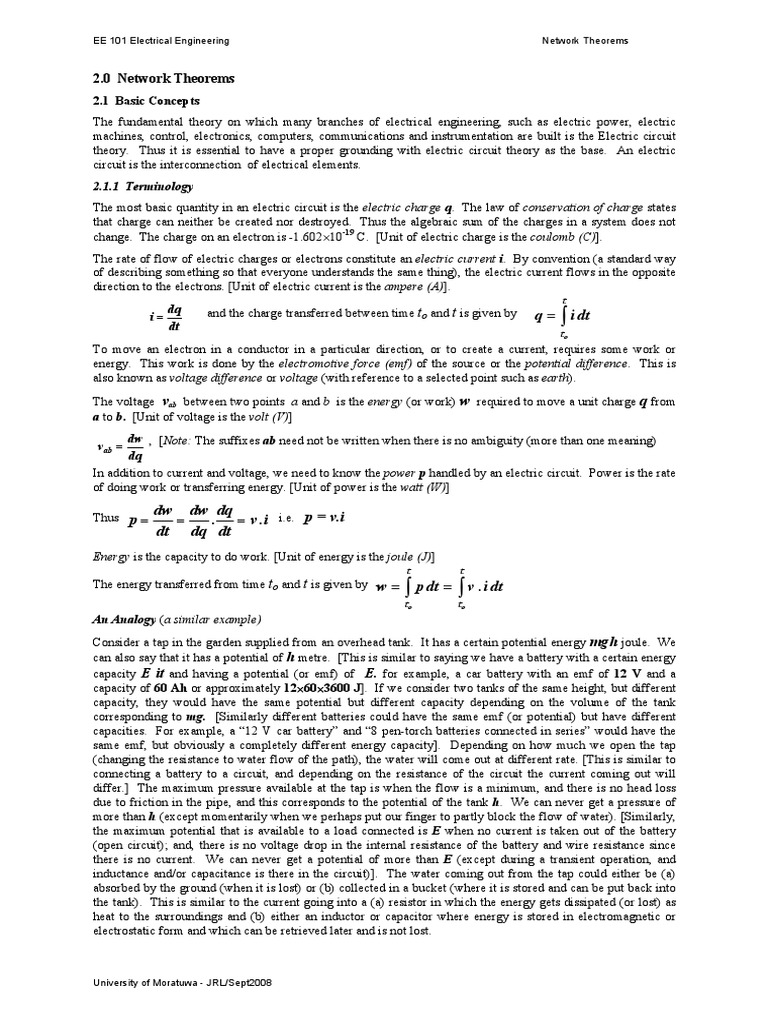EE101 2 Network Theorems | PDF | Passivity (Engineering) | Electrical ...