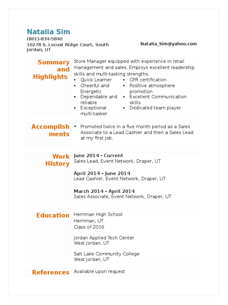 Retail Manager Resume for Natalia Sim | PDF | Business