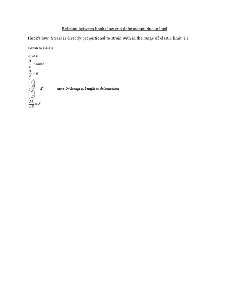Relation between hooks law and deformation due to load Hook's law ...