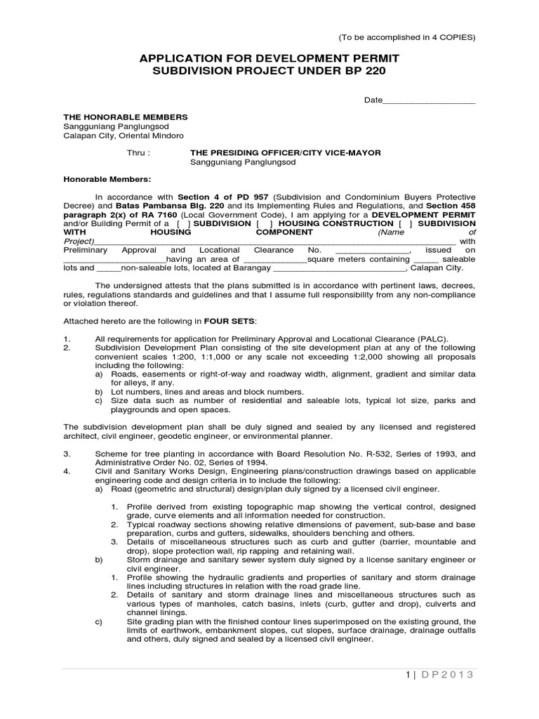 Development Permit Application for Subdivision | PDF | Storm Drain ...