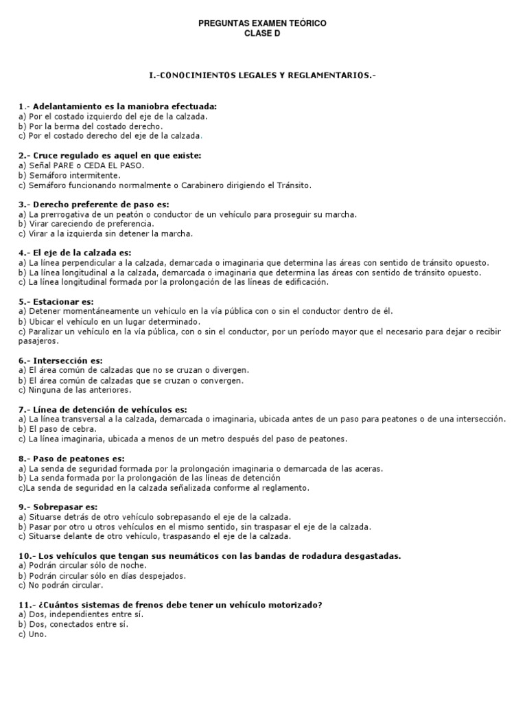 Cuestionario Clase D | PDF | Semáforo | Eje