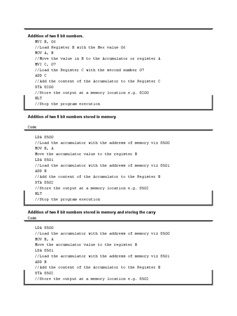 Addition of Two 8 Bit Numbers | PDF | Business | Computers