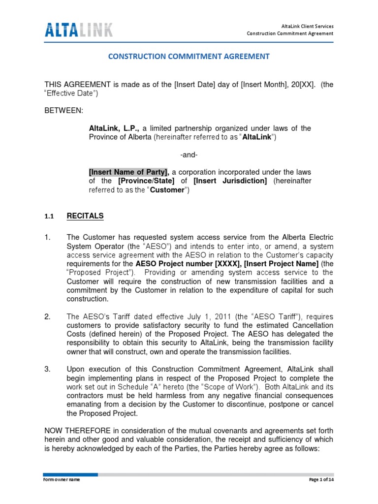 Client Services Construction Commitment Agreement - Sample PDF | PDF ...
