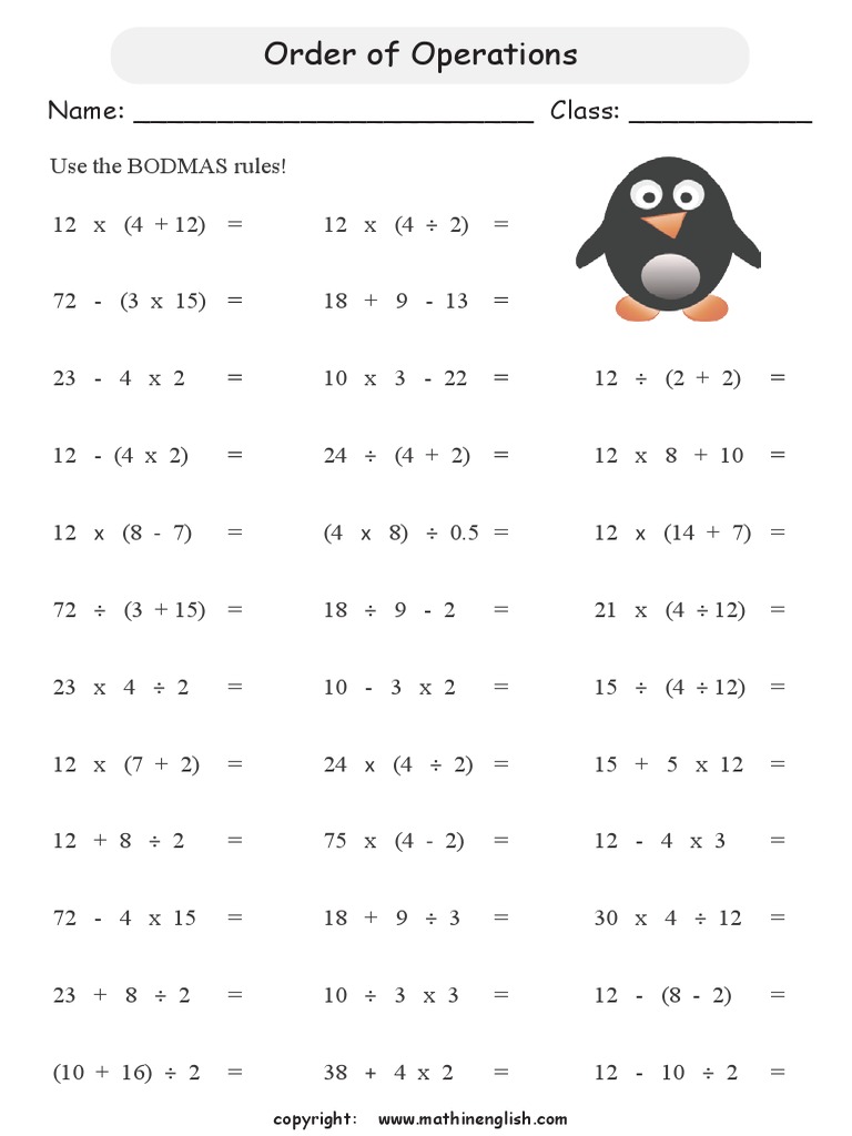 BODMAS Order of Operations Practice | PDF | Teaching Methods & Materials