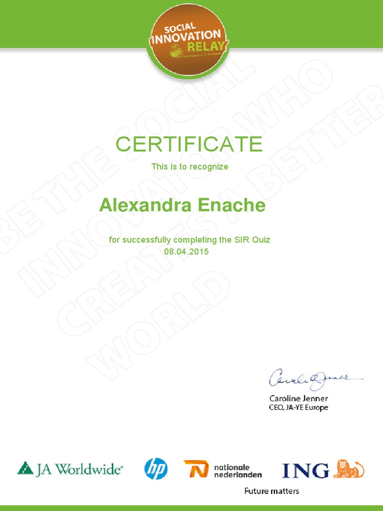 Certificate of Completion for SIR Quiz | PDF