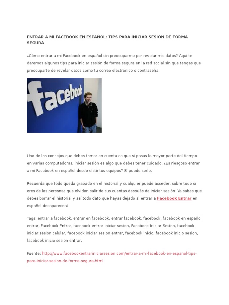 Entrar A Mi Facebook en Español: Tips para Iniciar Sesión de Forma ...