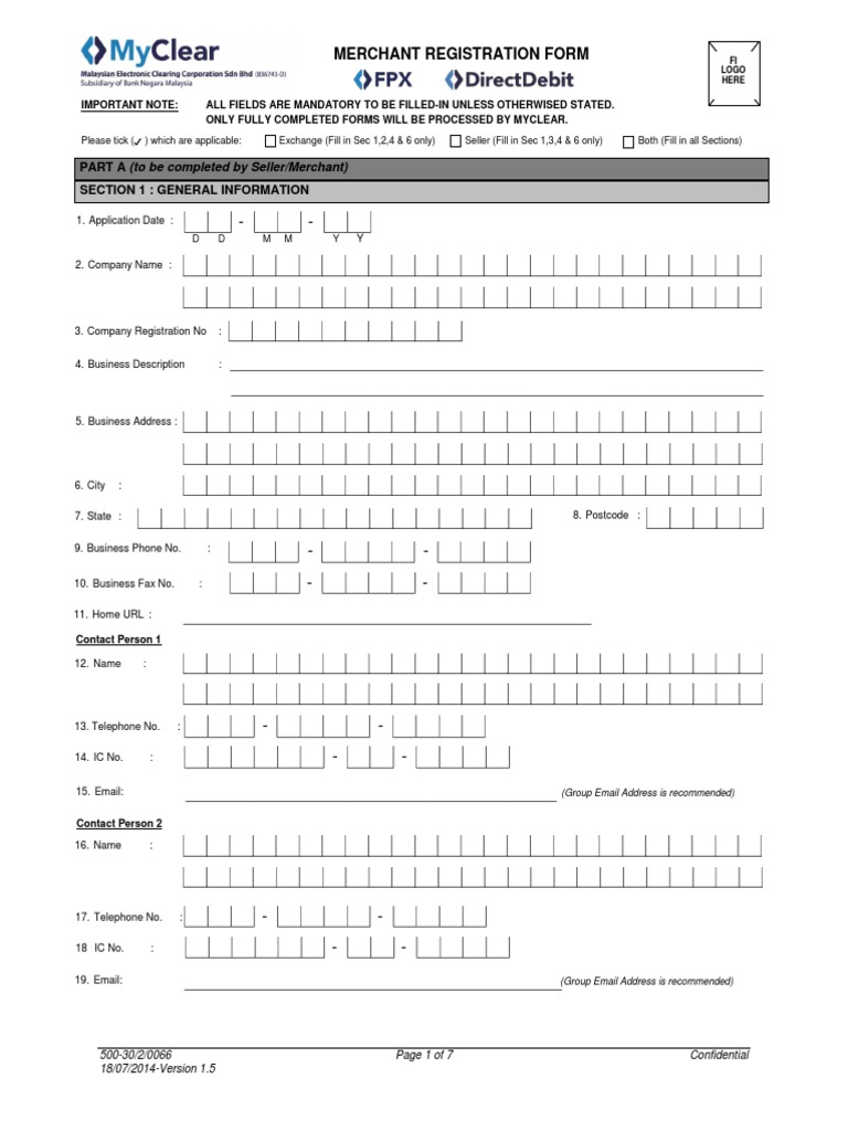 Merchant Registration Form for FPX | PDF | Financial Transaction | Payments
