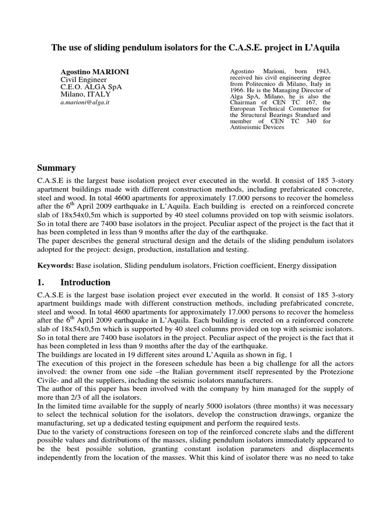 Sliding Pendulum Isolators in C.A.S.E. Project | PDF | Friction | Pendulum