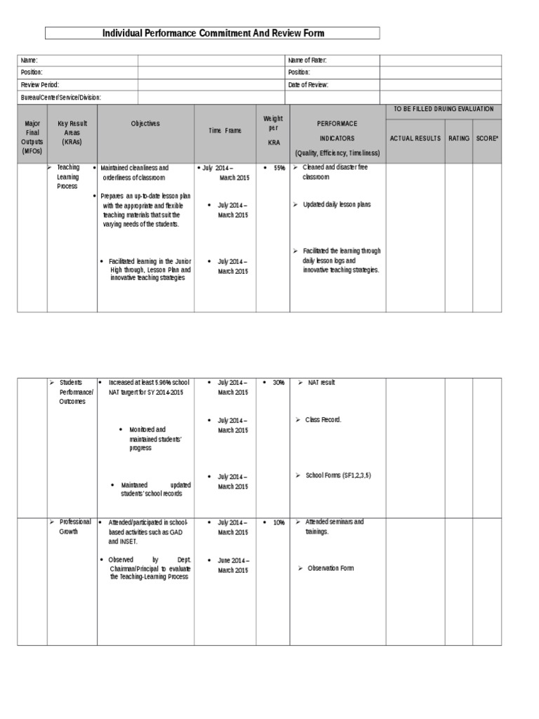 IPCRF Sample Form | PDF