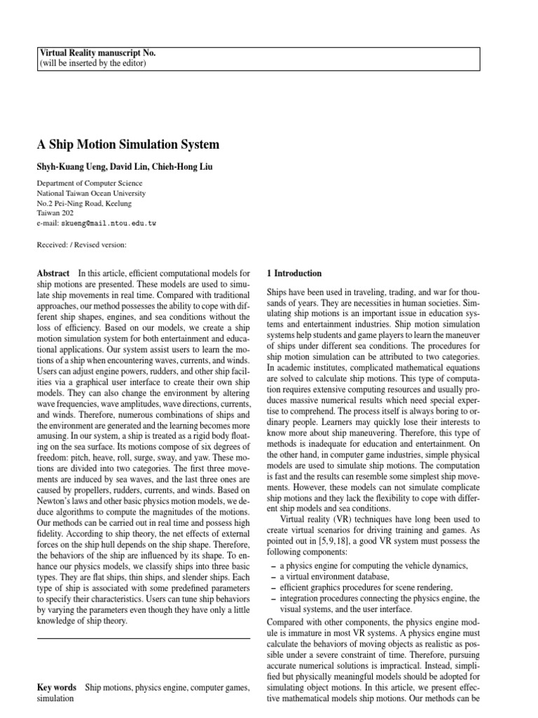 Real-Time Ship Motion Simulation System | PDF | Force | Virtual Reality