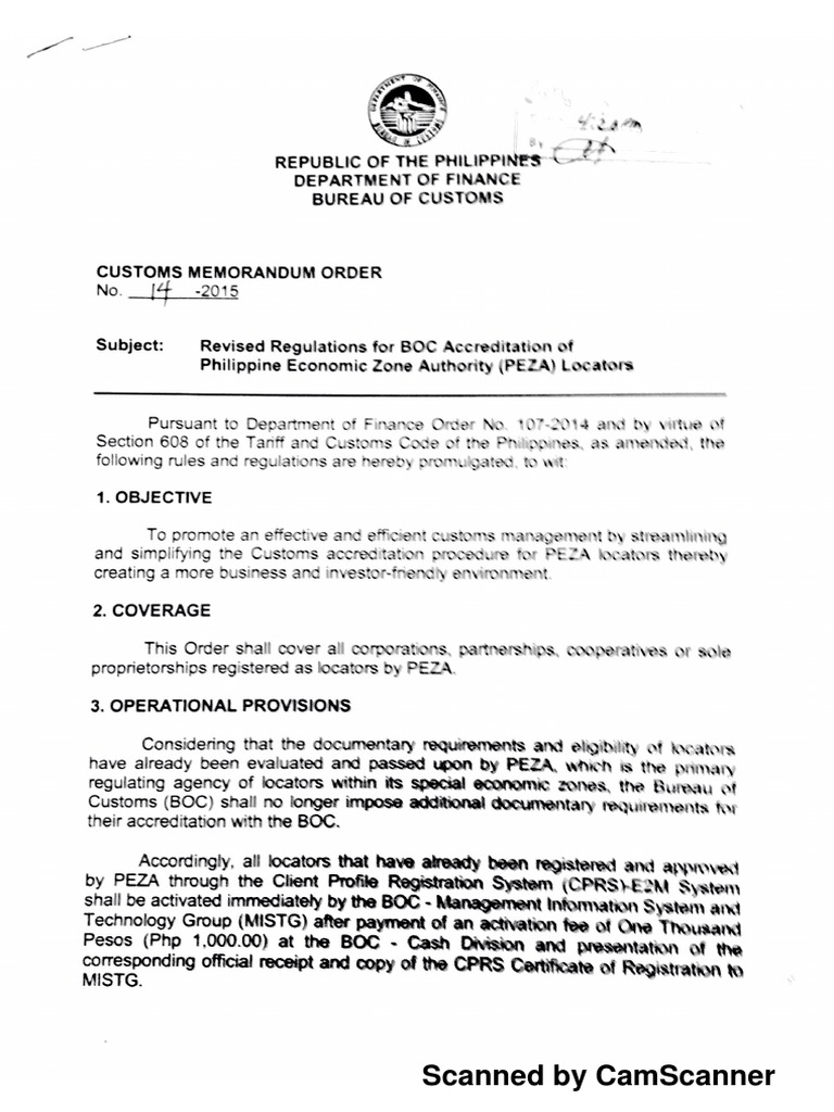 CMO 14-2015 PEZA Accreditation | PDF