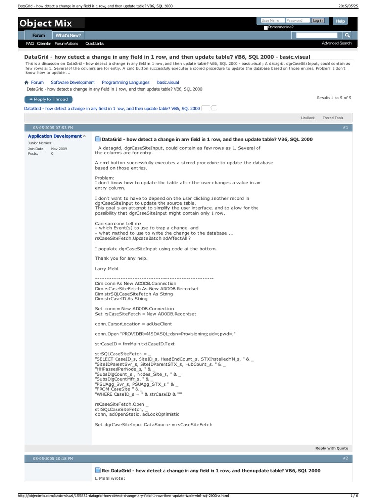 Using DataGrid VB6 | PDF | Sql | Internet Forum