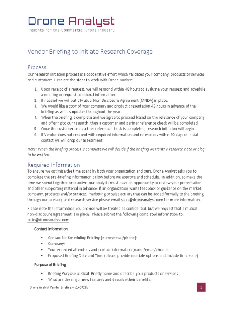 Drone Analyst Vendor Briefing | PDF | Intelligence Analysis | Business