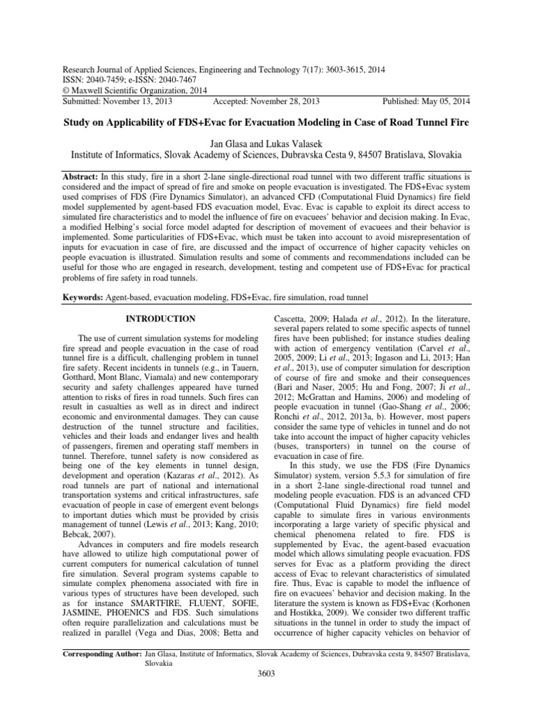 Study On Applicability of FDS+Evac For Evacuation Modeling in Case of Road Tunnel Fire | PDF ...