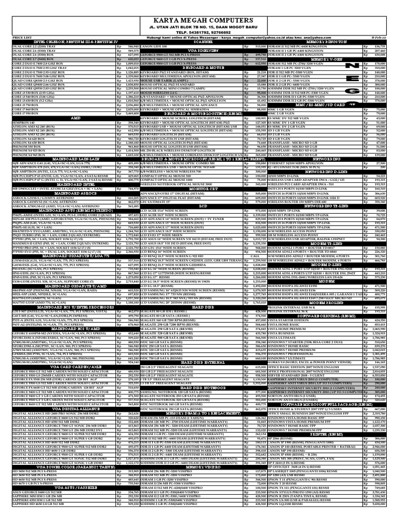 Karya Megah Computers Price List | PDF | Laptop | Computer Related ...