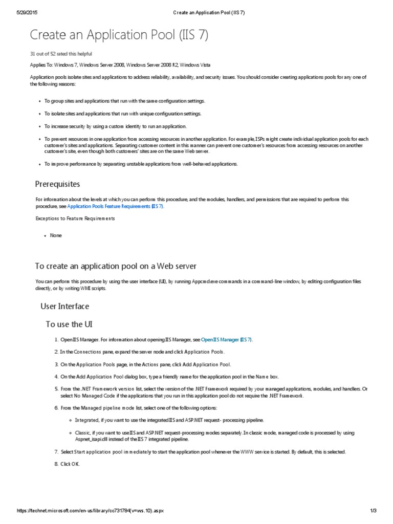 Create An Application Pool (IIS 7) | PDF | Internet Information ...