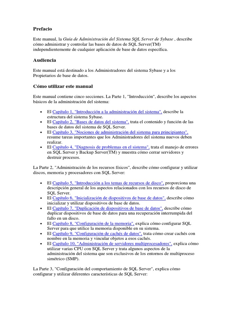 Manual Sybase | PDF | Servidor SQL de Microsoft | Tabla (base de datos)