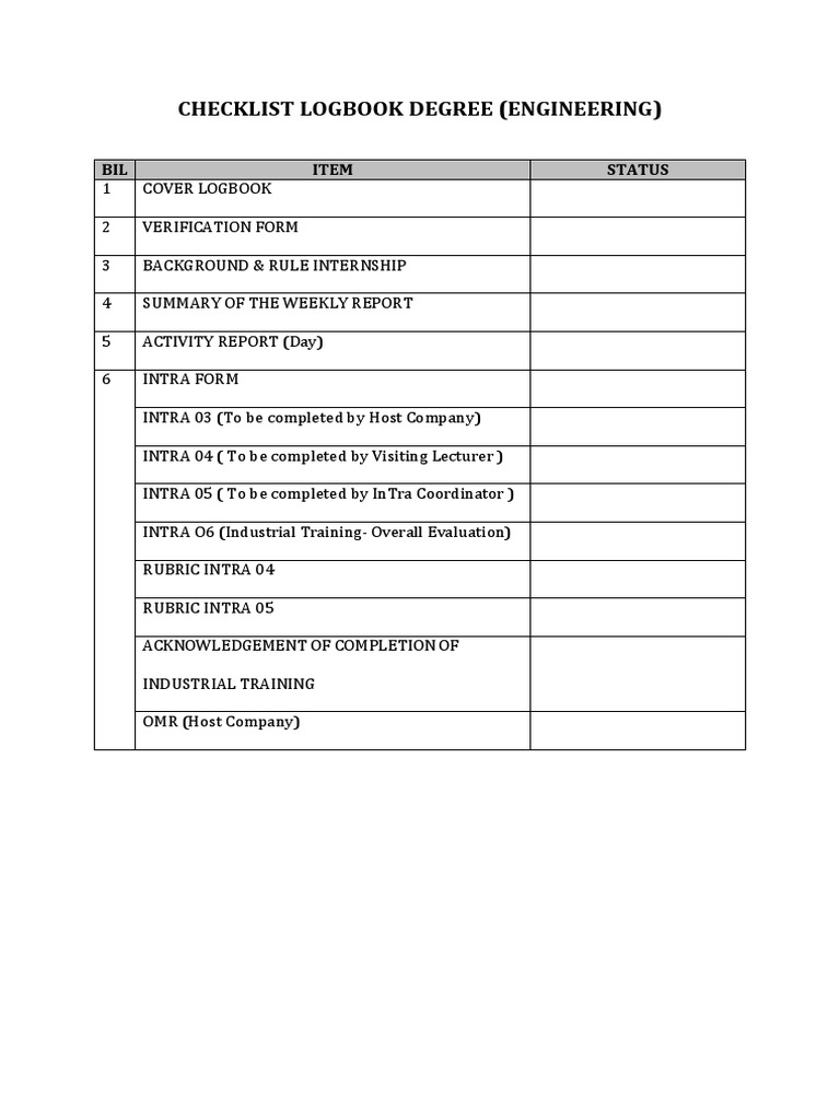 Engineering Internship Logbook Checklist | PDF