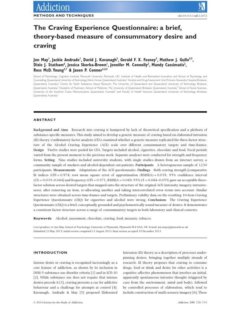 The Craving Experience Questionnaire | PDF | Perception | Correlation ...