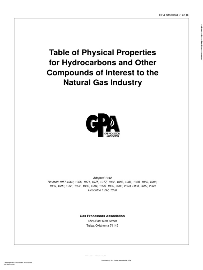GPA Table of Physical Properties | PDF | Density | Gases