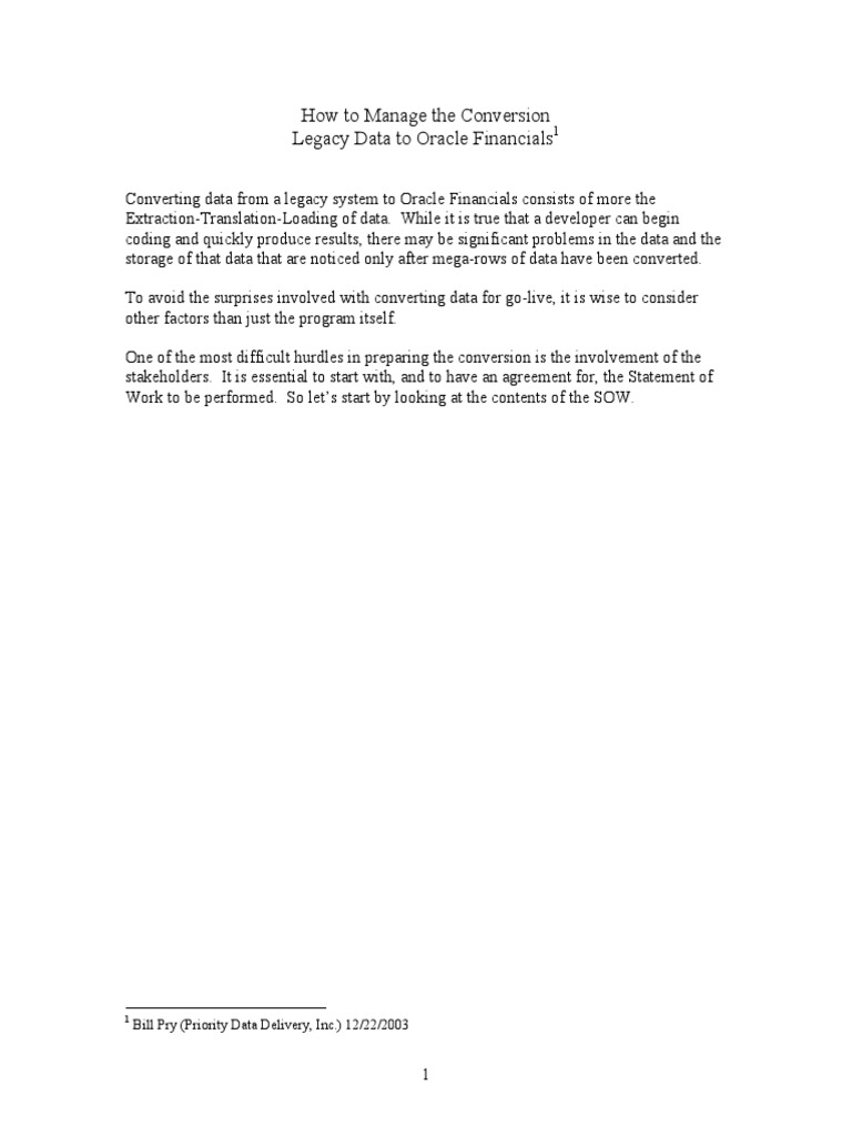 Managing Conversion of Legacy Data To Oracle Financials | PDF ...