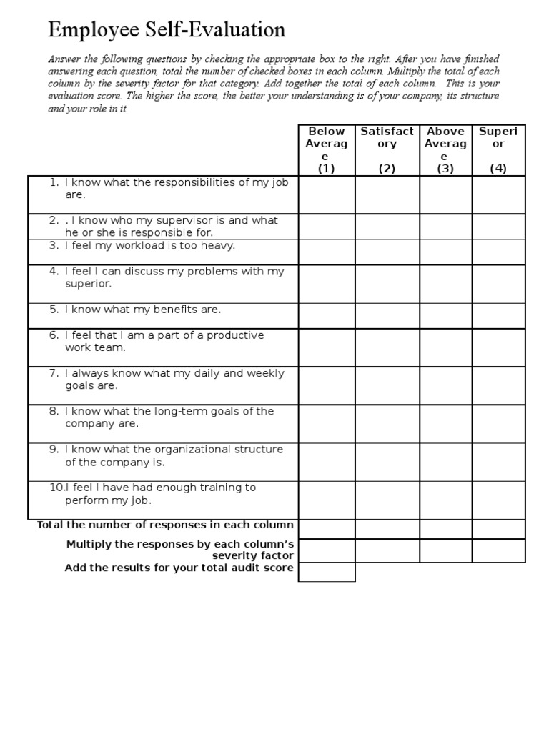 Employee Self-Evaluation | PDF