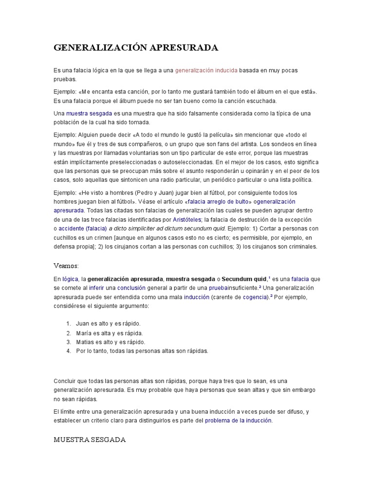 Generalizacion apresurada | Razonamiento | Metodología filosófica ...