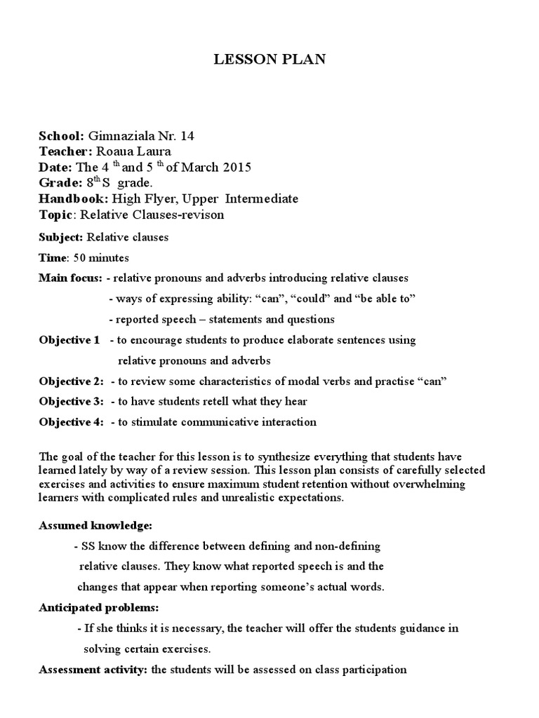 Relative Clauses | Lesson Plan | Clause