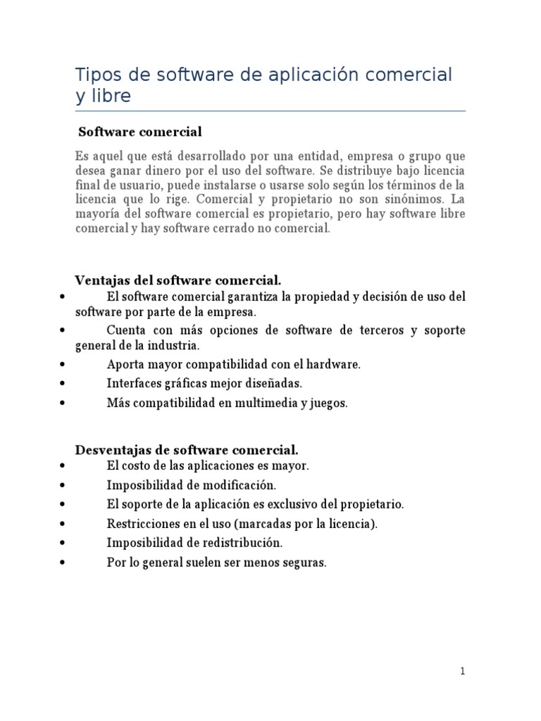 Tipos de Software de Aplicación Comercial y Libre | PDF | Software libre | Software