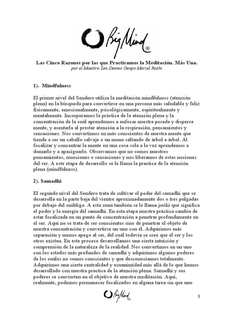 Mindfulness Zen Genpo Roshi | PDF | Meditación | Atención plena