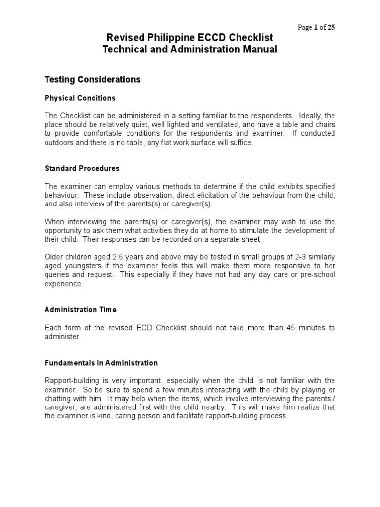 Revised Philippine ECCD Checklist Manual | PDF | Standard Score | Finger