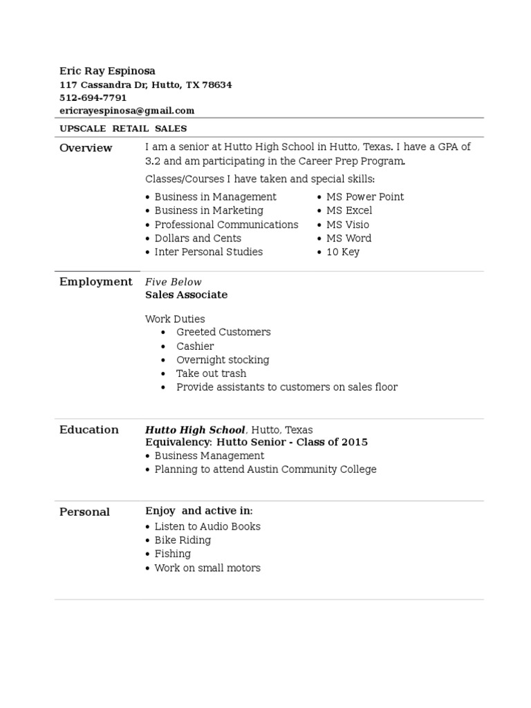 Eric Ray Espinosa Resume | PDF | Business | Wellness