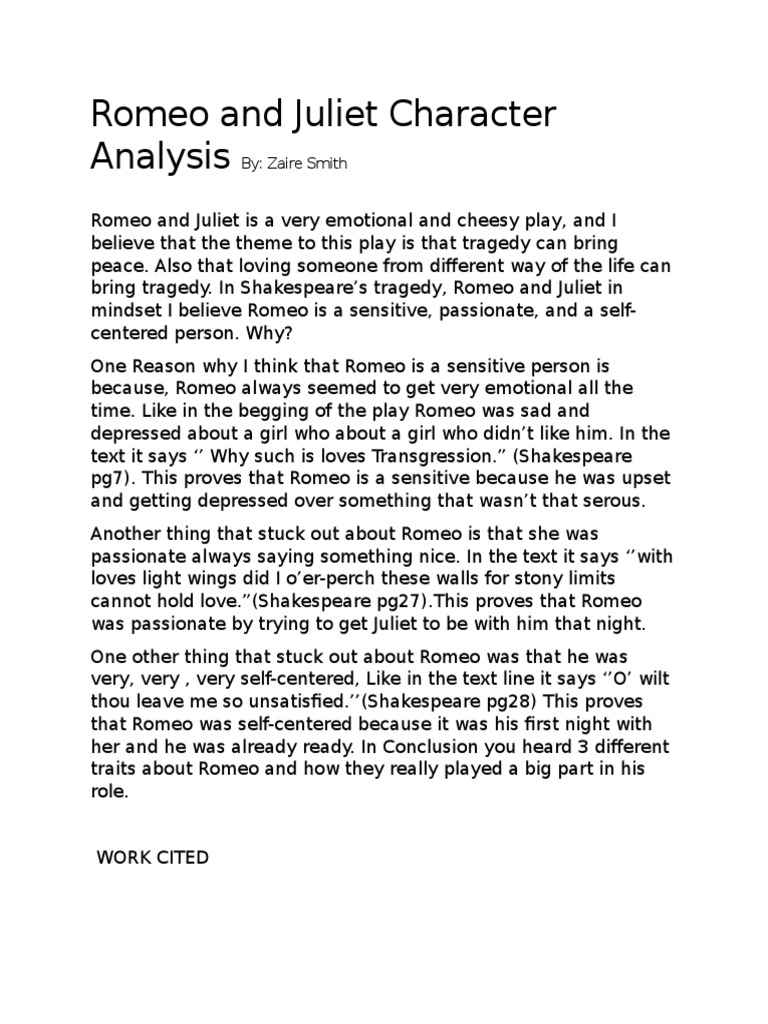 Romeo Character Traits Analysis | PDF | Mystery, Thriller & Crime ...