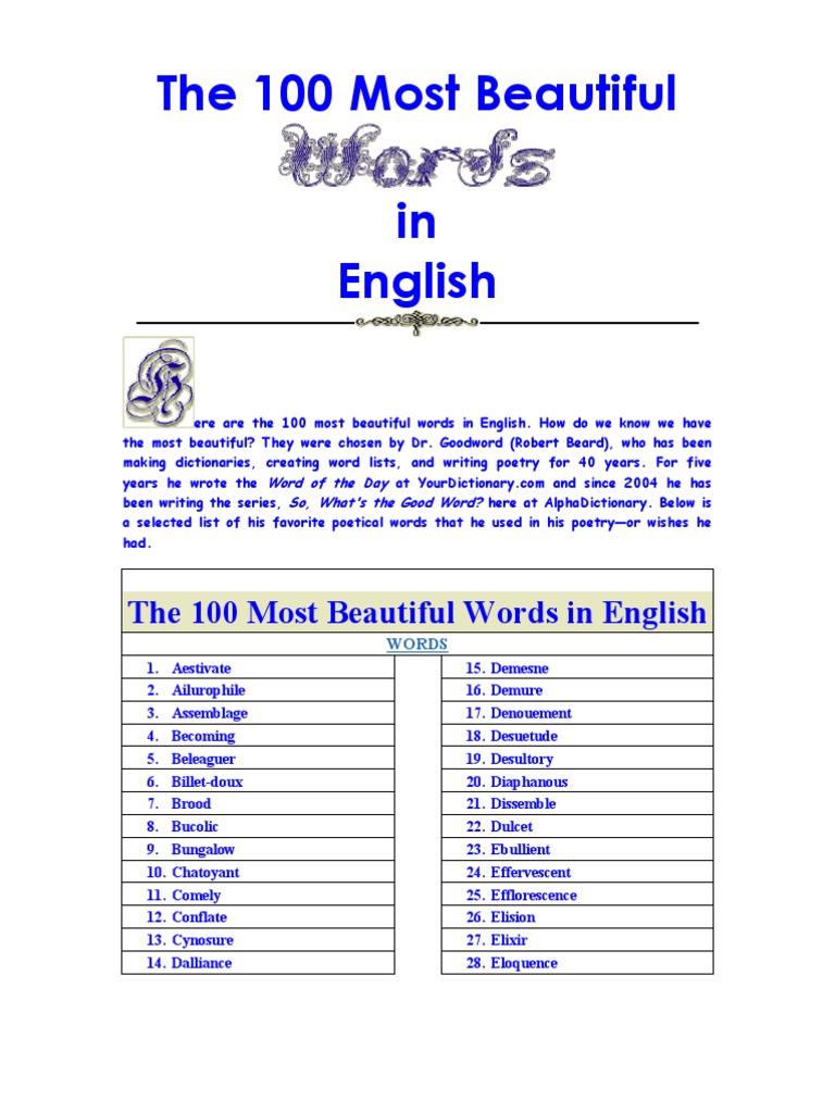 100 Most Beautiful Words 100 Rare Words With Beautiful Meanings