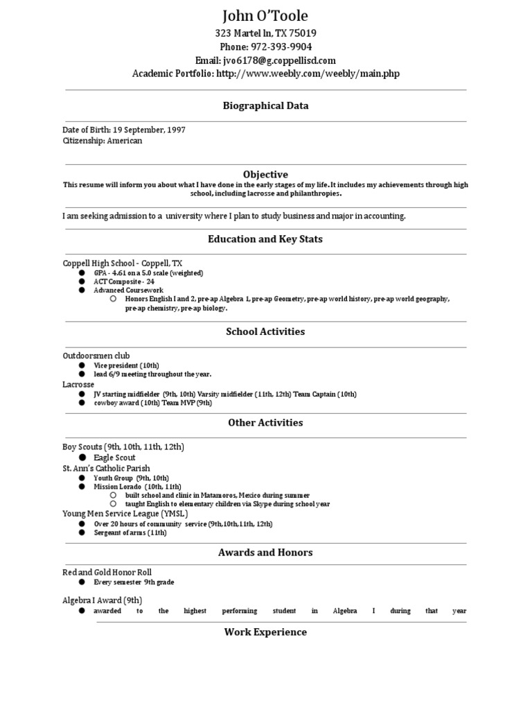 Biographical Data: 323 Martel LN, TX 75019 Phone: 972-393-9904 | PDF ...